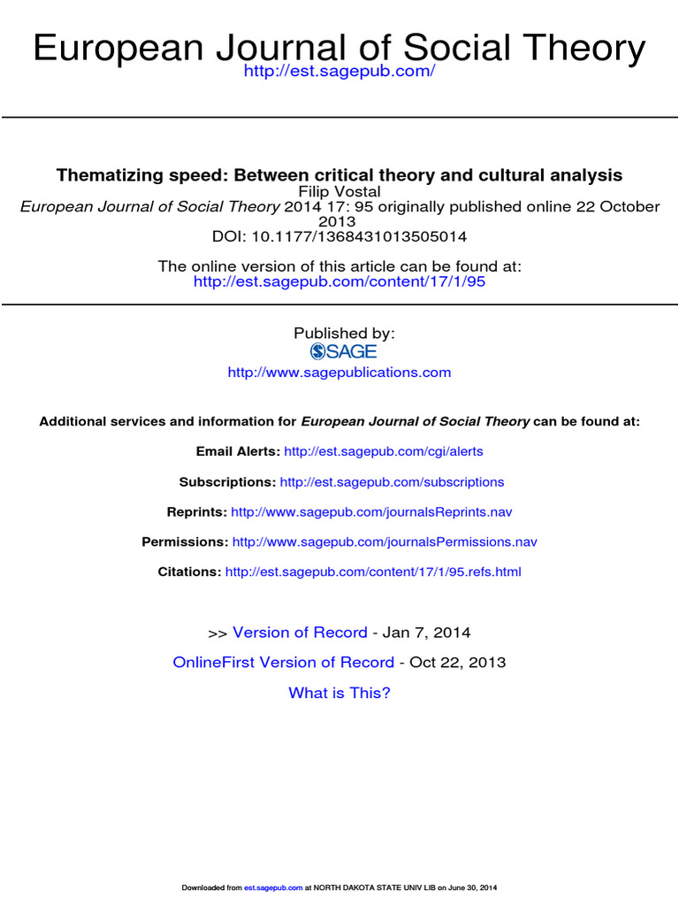 Vostal - 2013 - Thematizing Speed Between Critical Theory and Cultural ...