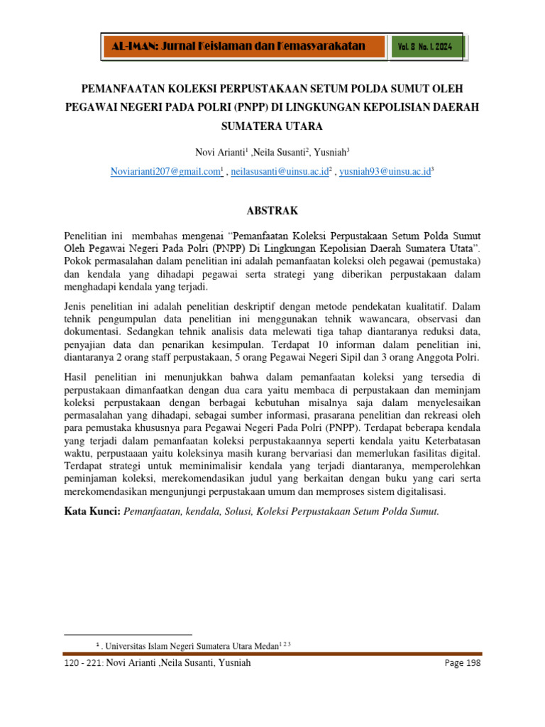 Pemanfaatan Koleksi Perpustakaan Setum Polda Sumut Oleh Pegawai Negeri ...