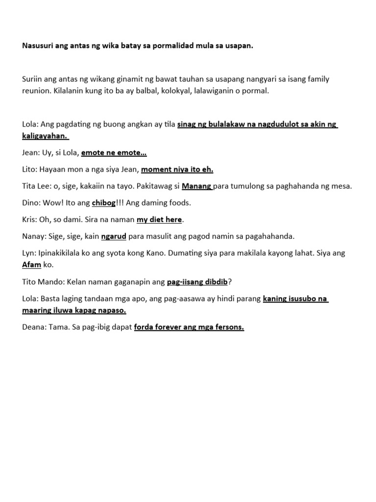 Antas NG Wika Dayalogo Quiz | PDF