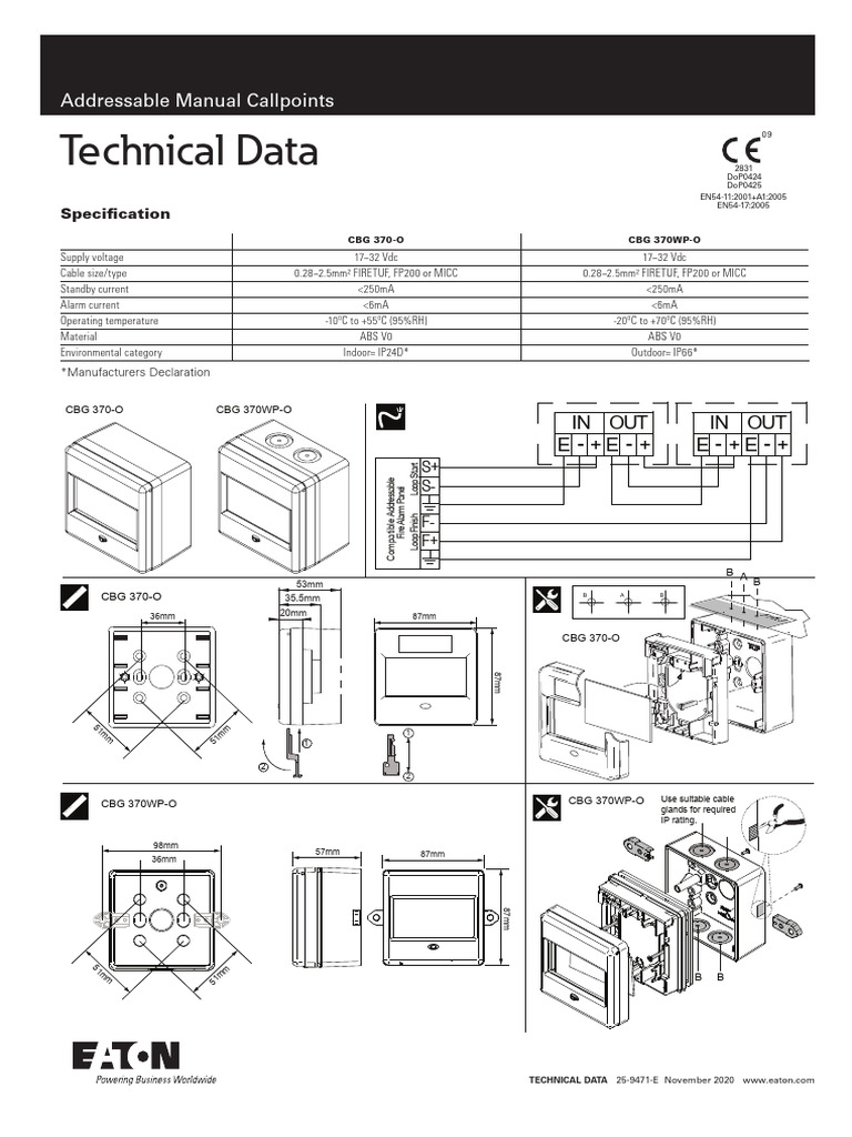 Addressable Callpoints Technical Data | PDF | Electricity | Electrical ...