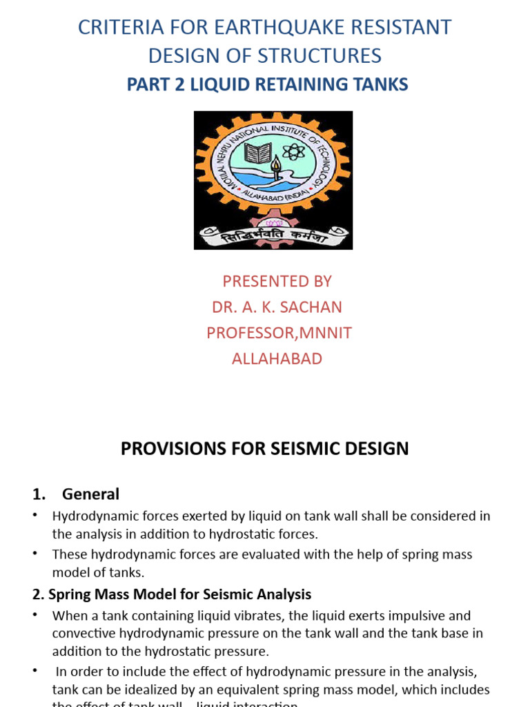 Seismic Design Criteria for Liquid Tanks | PDF | Pressure | Liquids