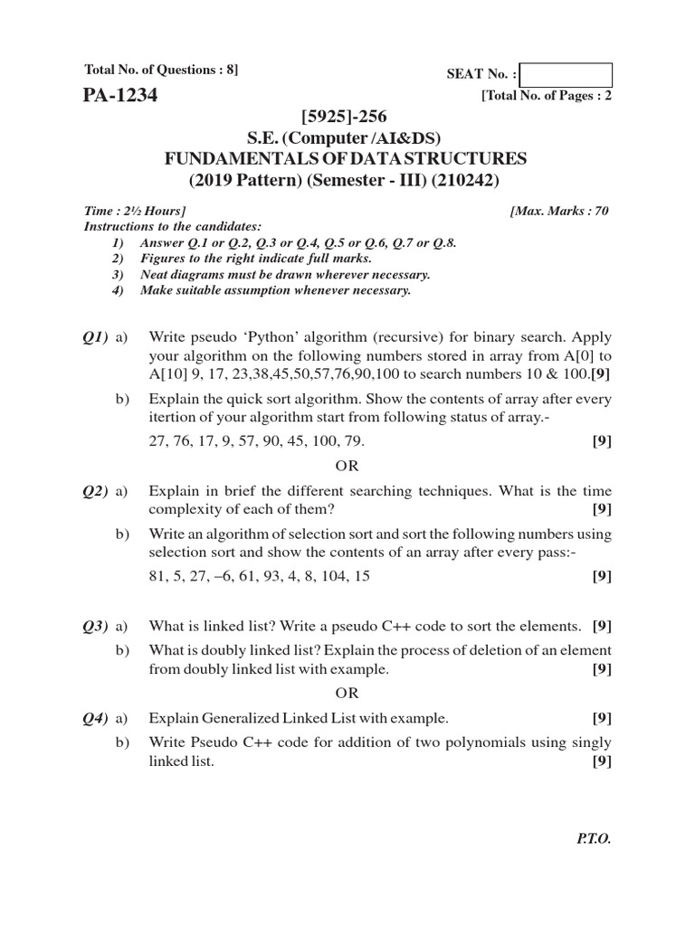 DSA Quiz: Fundamentals of Data Structures | PDF | Queue (Abstract Data ...
