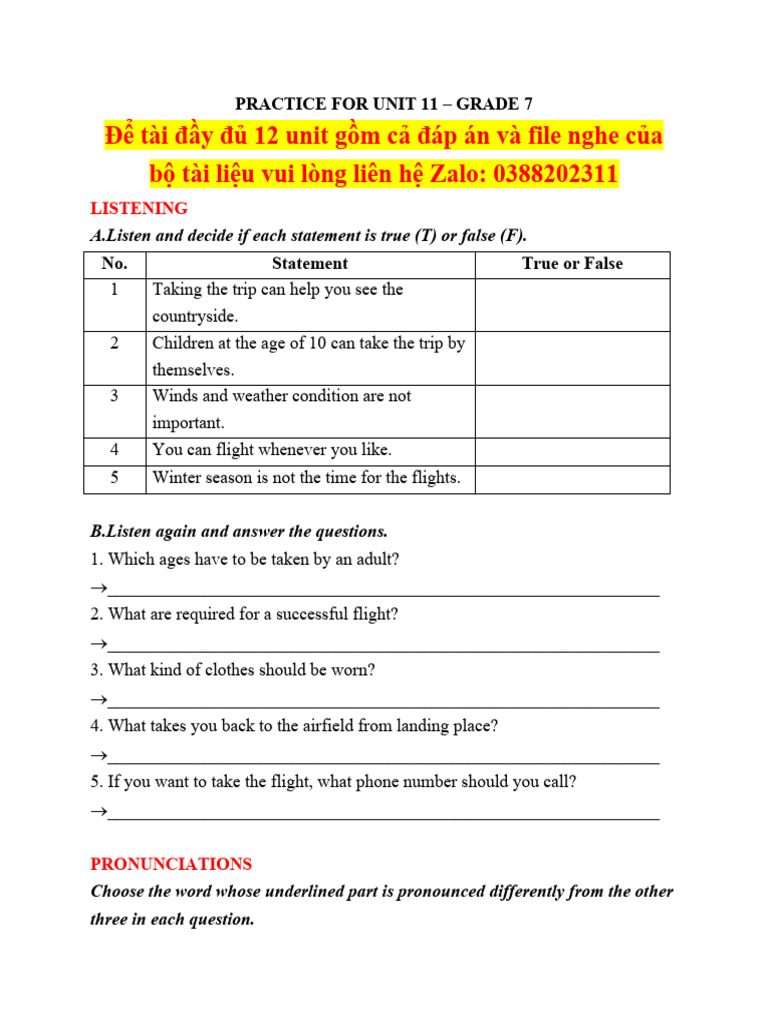Grade 7 Unit 11 Practice Test | PDF | Baggage | Identity Document