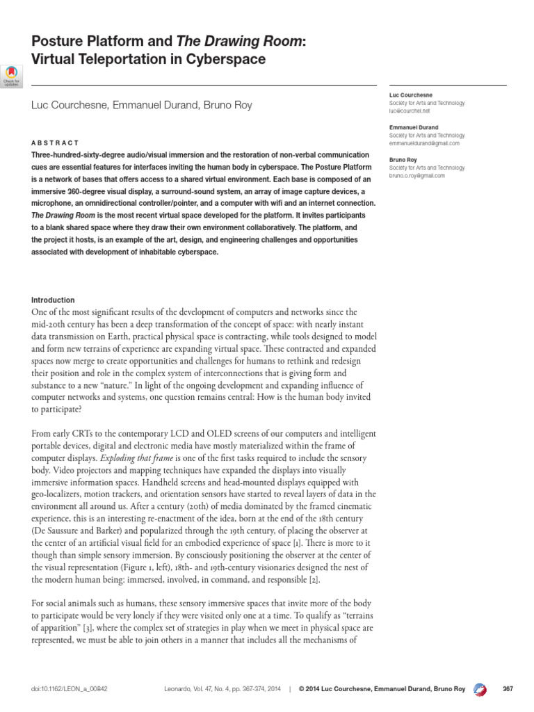 Virtual Teleportation in The Drawing Room | PDF | Cyberspace | Virtual Reality