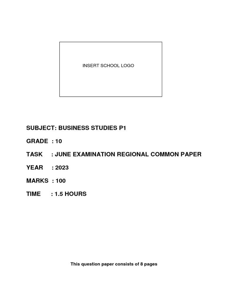 Grade 10 Regional Common June Examination Question Paper 1 | PDF ...