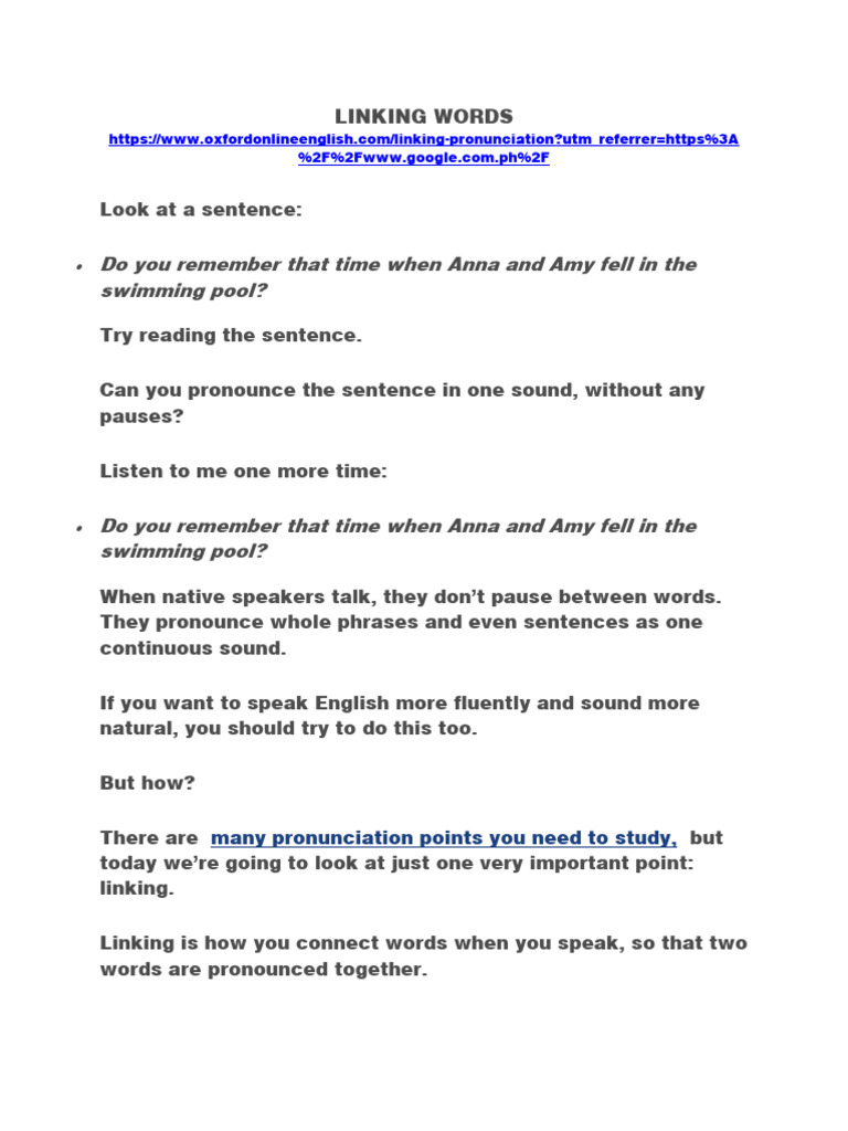 Linking Words | PDF | Consonant | English Language