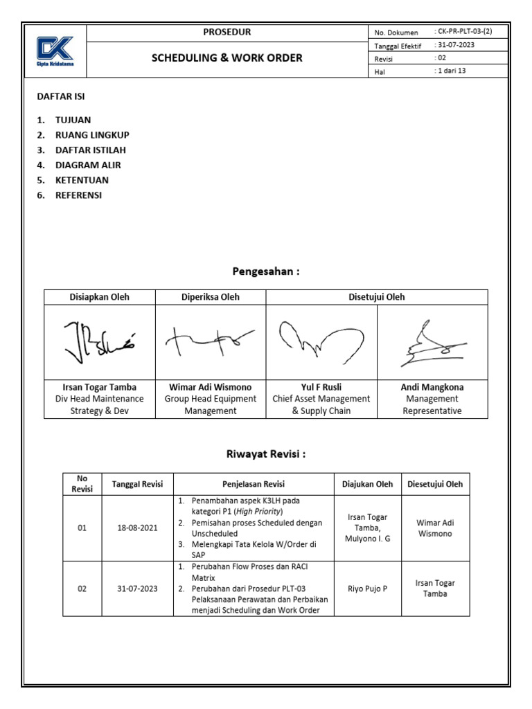 Scheduling & Work Order | PDF