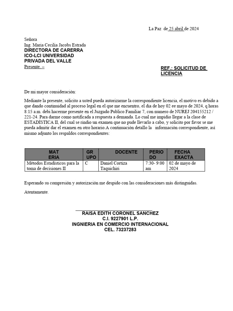 Solicitud de Licencia por Examen Fallido | PDF