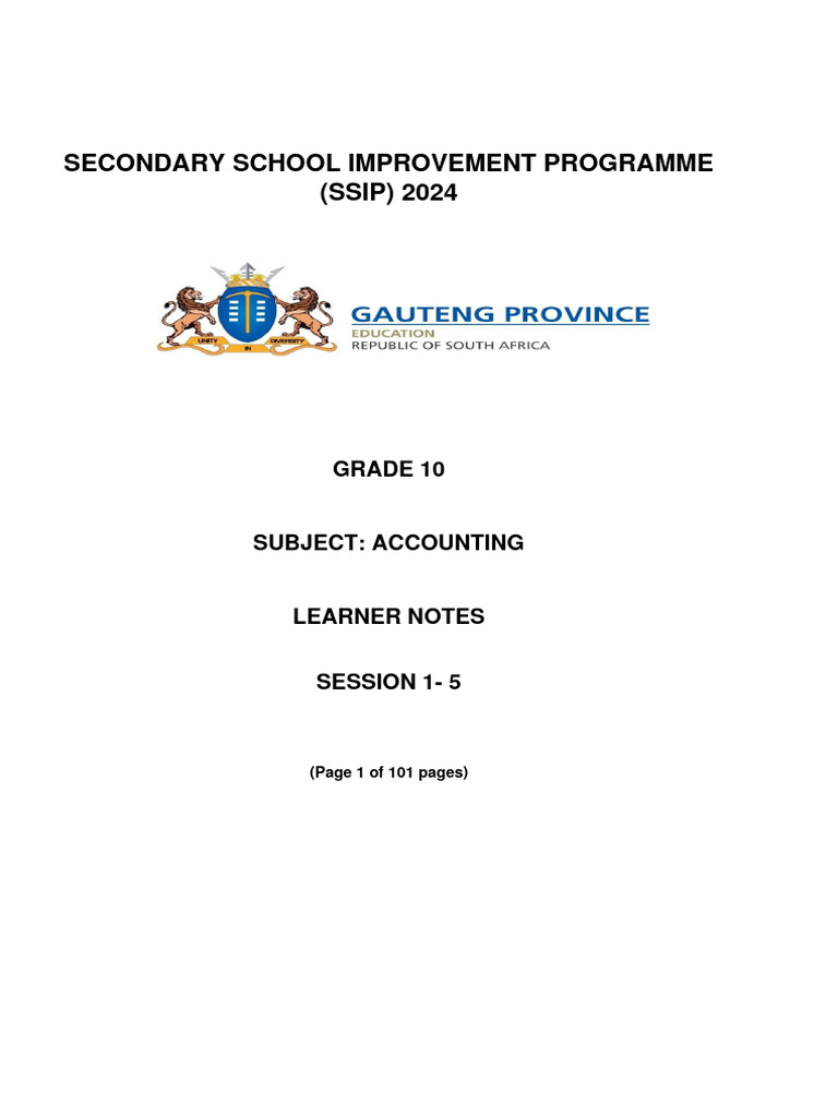 2024 Accounting Grade 10 Learners Notes Session 1-5 | PDF | Debits And ...