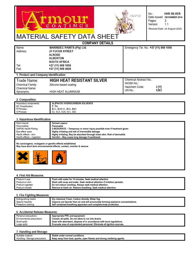 High Heat Silver MSDS | PDF | Personal Protective Equipment ...