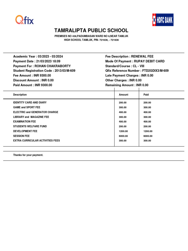 Qfix Payment Receipt Renewal Fee | PDF