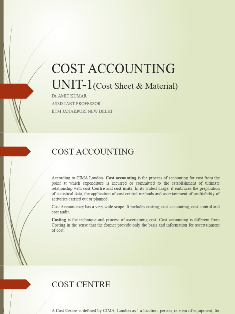 Cost Accounting Unit-1 | PDF | Cost Accounting | Inventory