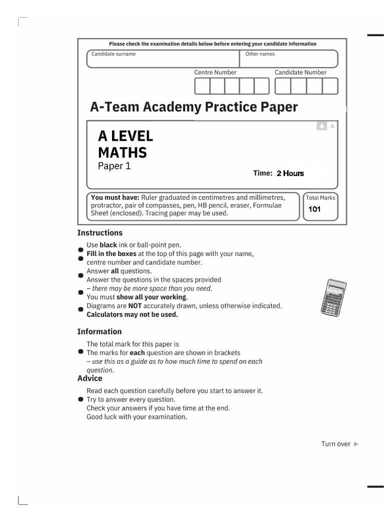 Edexcel A Level Maths Paper 1 | PDF