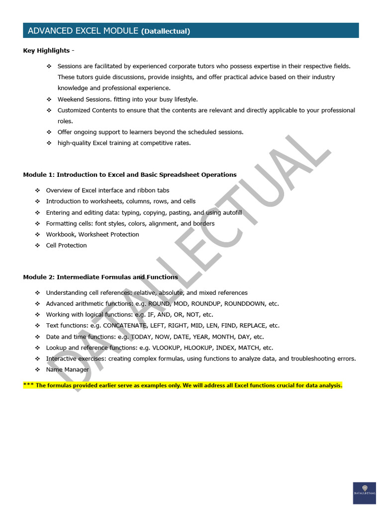 Online Advanced Excel Sessions | PDF | Microsoft Excel | Computing