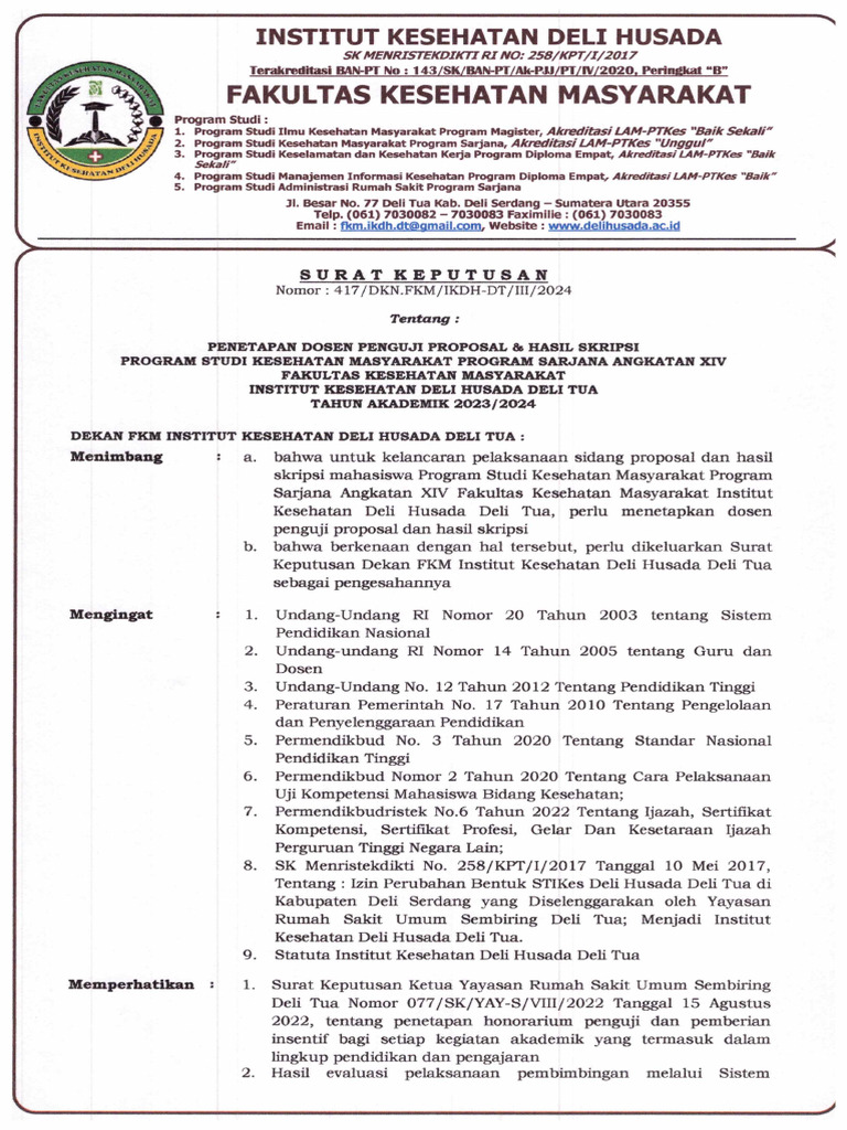 SK Penguji Skripsi PSKM | PDF