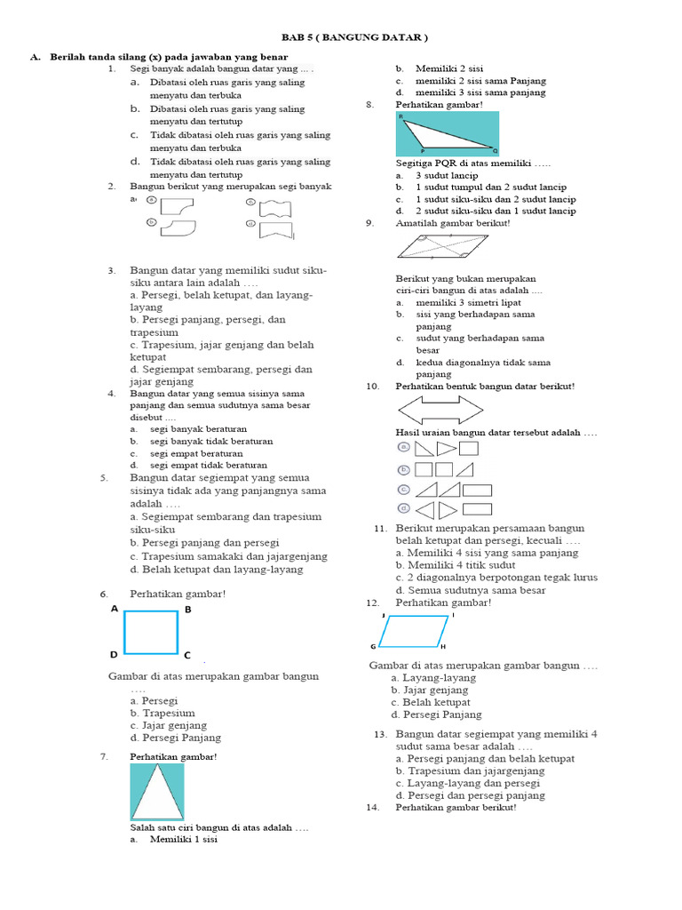 Les PH Matematika Bab 5 Bangun Datar Semesetr2 2024 | PDF