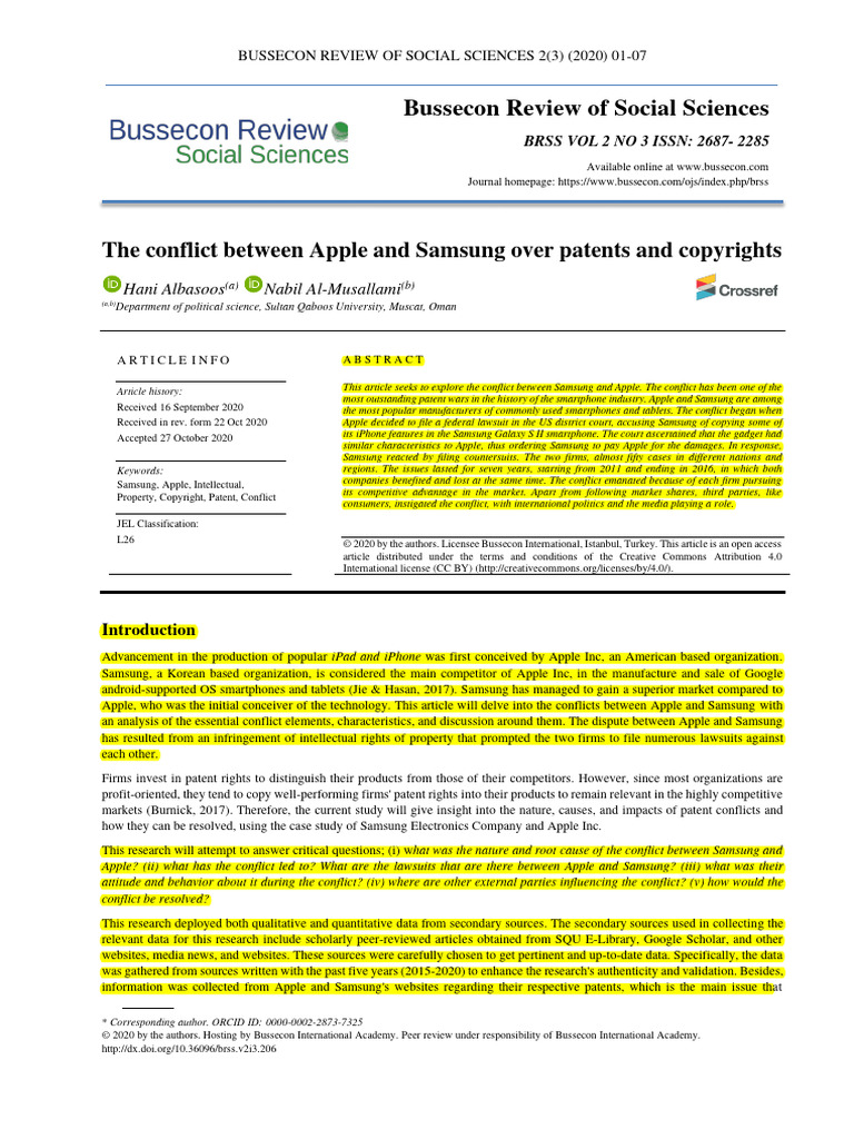 Apple vs Samsung Patent Conflict Analysis | PDF | Samsung Electronics ...