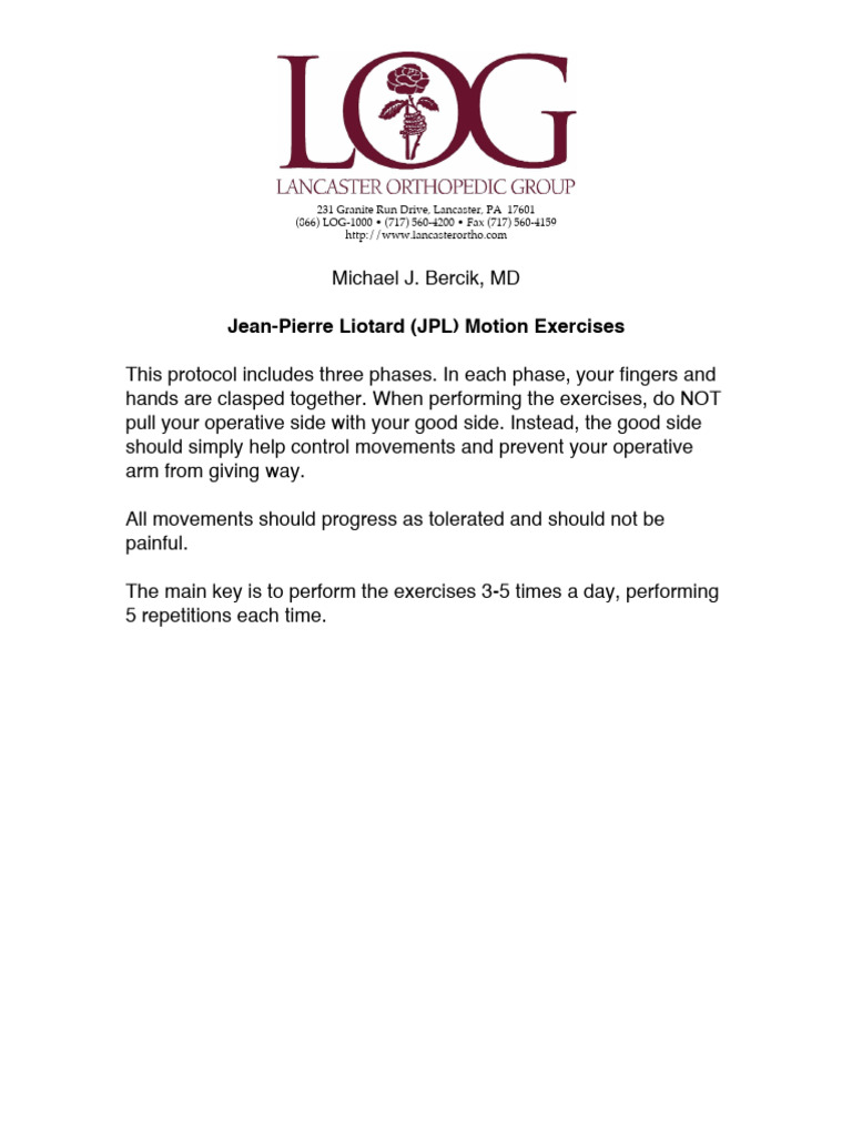 JPL Exercises | PDF | Elbow | Arm