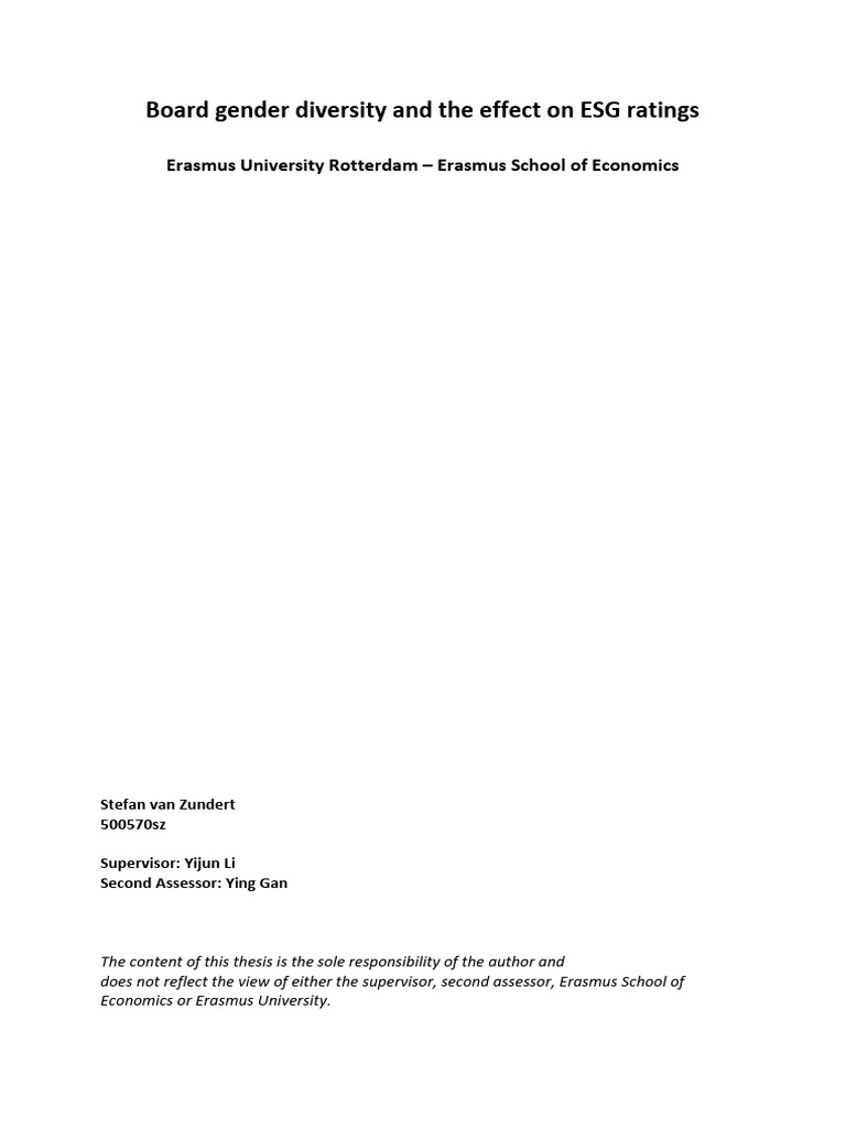 Board Gender and The Effect On ESG Ratings | PDF