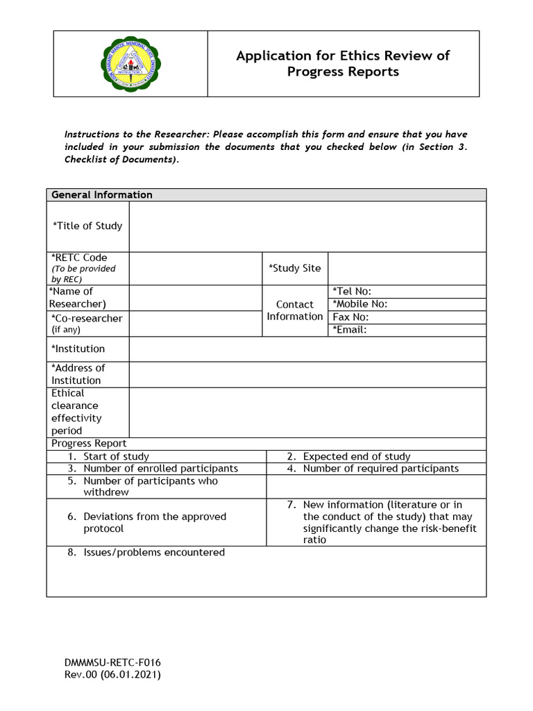 DMMMSU-RETC-F016-Application For Ethics Review of Progress Reports | PDF | Computers ...