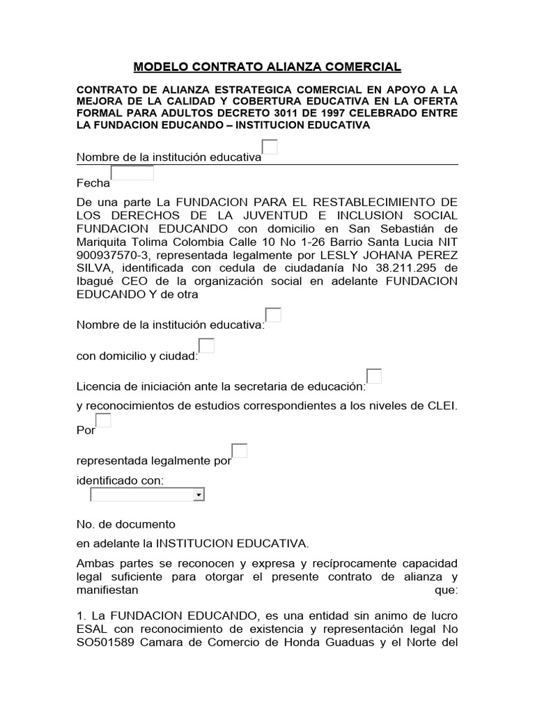 MODELO CONTRATO ALIANZA COMERCIAL | PDF | Institución | Business