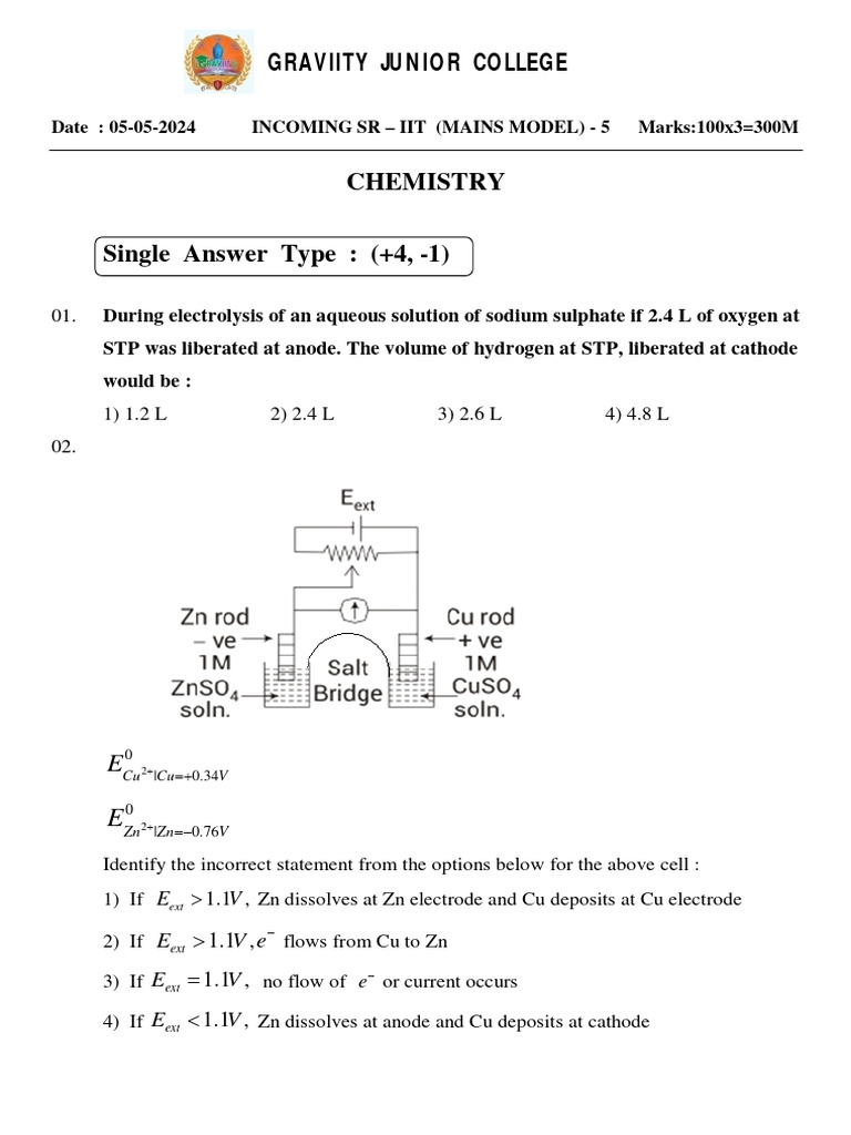 Incoming SR - Iit - (Mains - Model) - 5-05-05-2024 - Q. Paper & Key ...