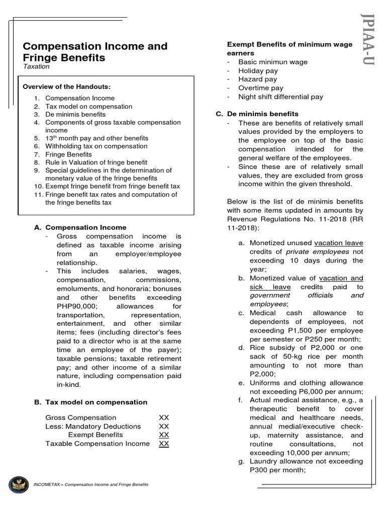 Compensation Income and Fringe Benefits | PDF | Employee Benefits | Taxes