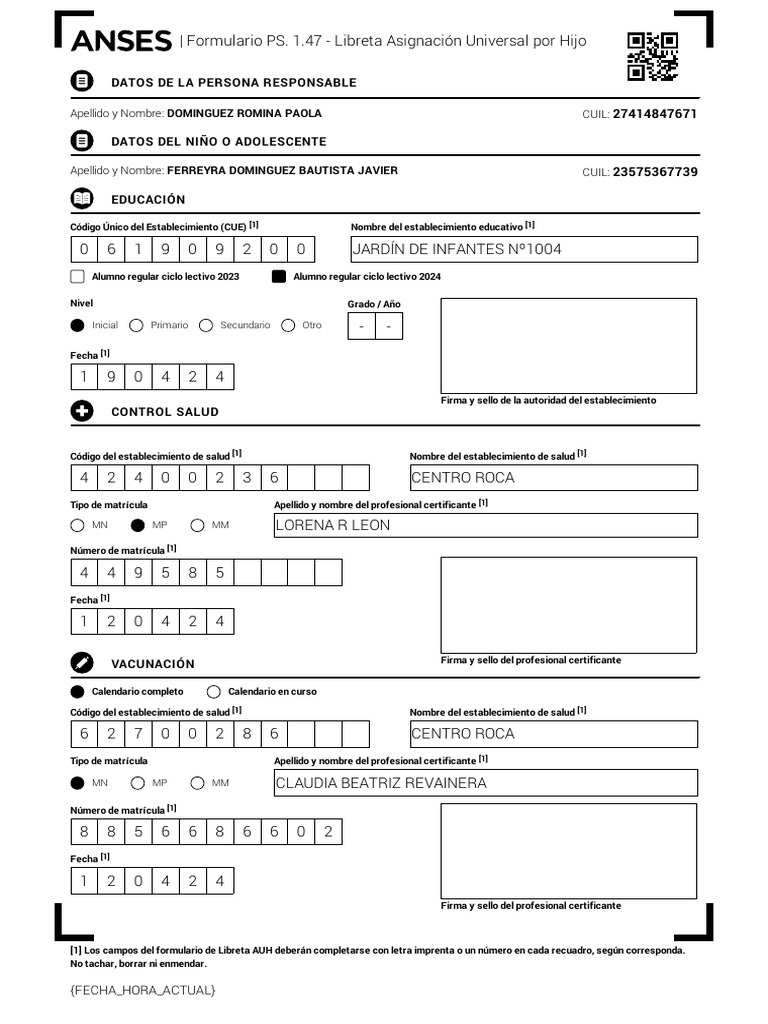Constancia AUH - 23-57536773-9 | PDF