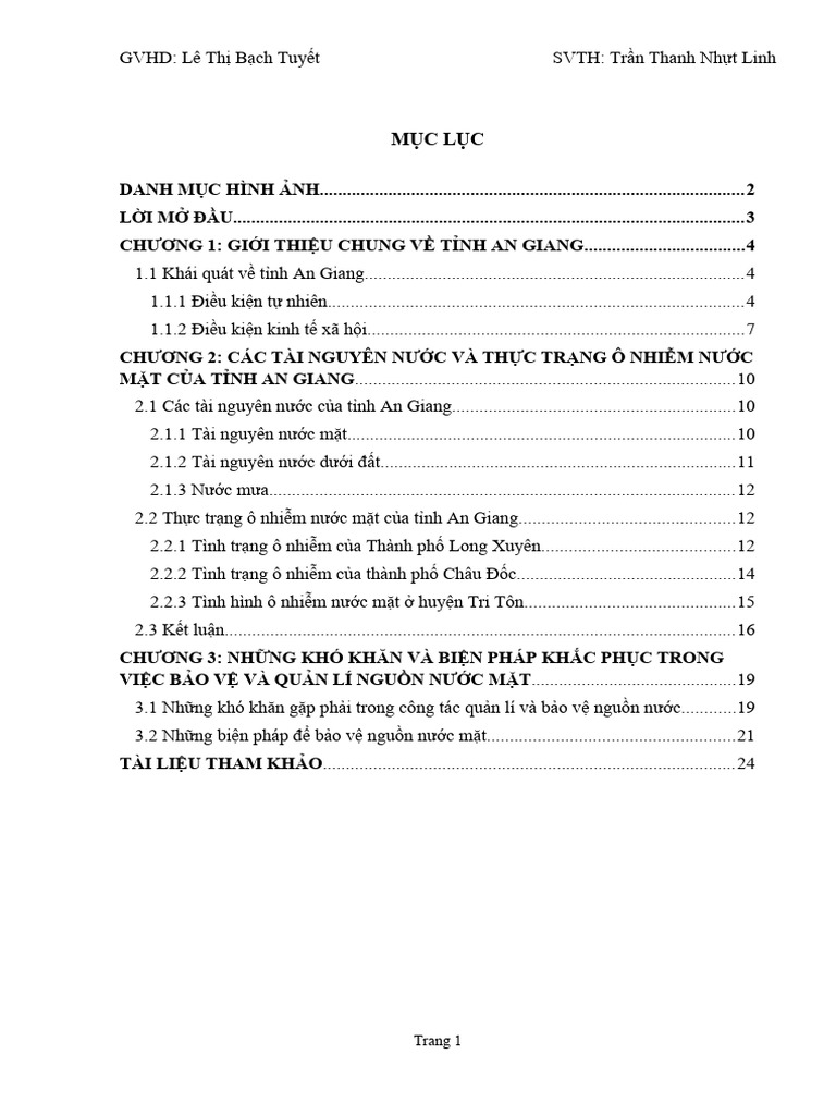 Thực trạng ô nhiễm nước mặt tính AG FINAL - Nhut Linh | PDF