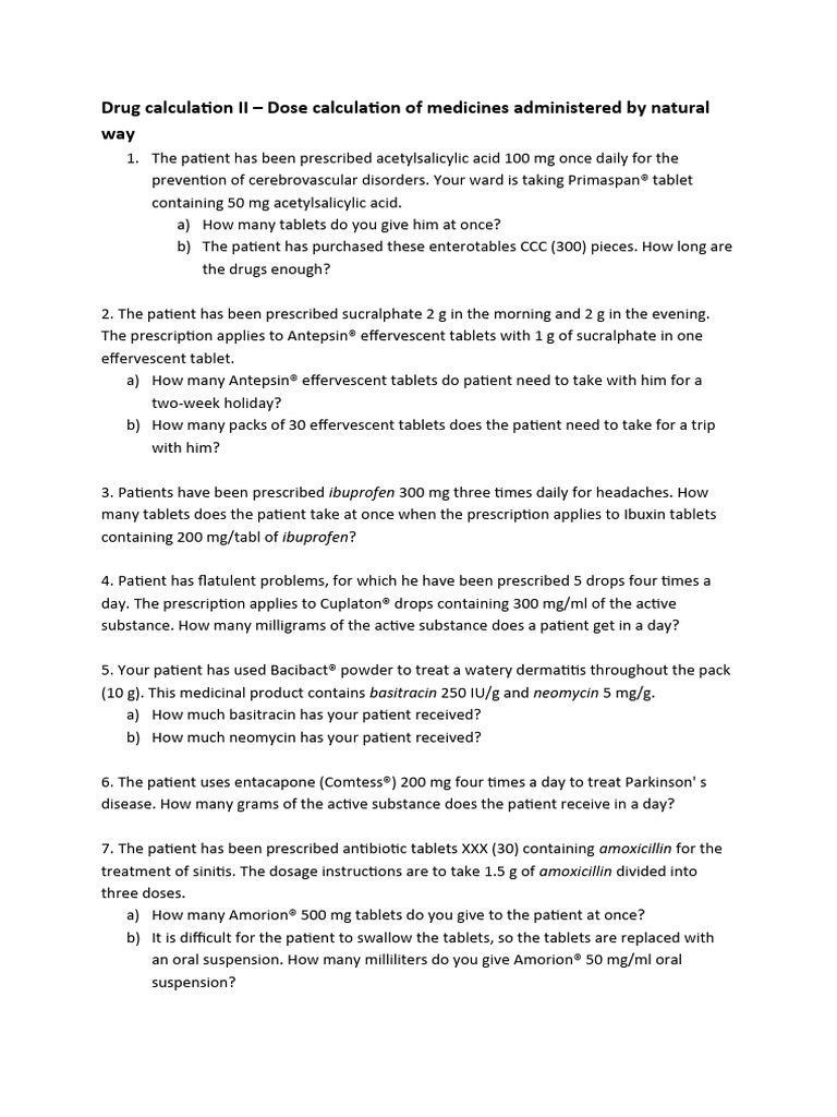 Drug Calculation II - Dose Calculation For Natural Way Administration ...