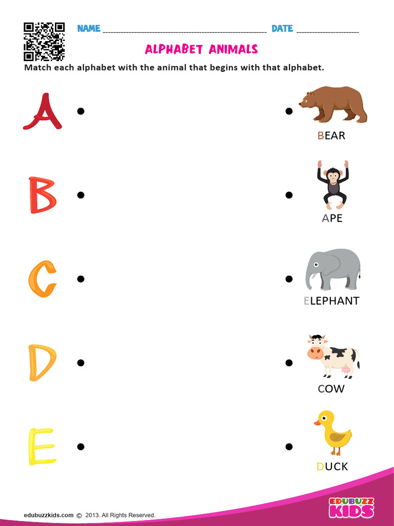 Match-Alphabet-Animals-A To e | PDF