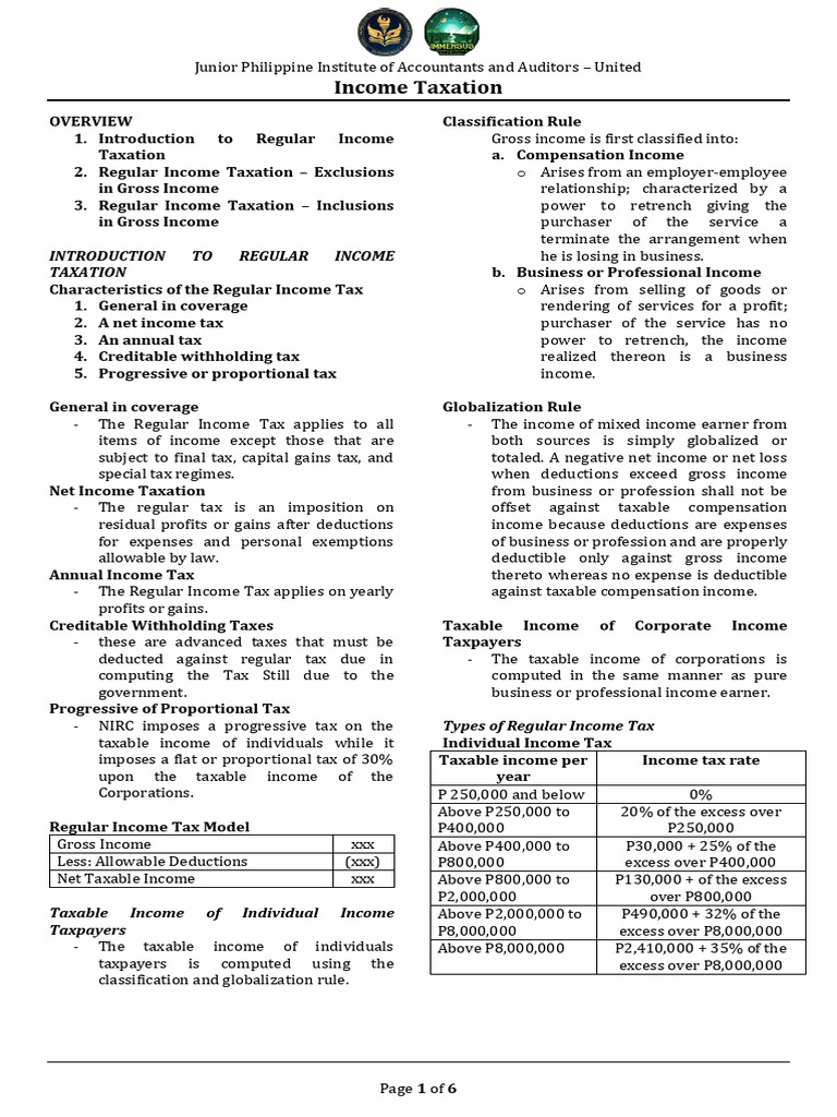 Regular Income Taxation in the Philippines | PDF | Gross Income ...
