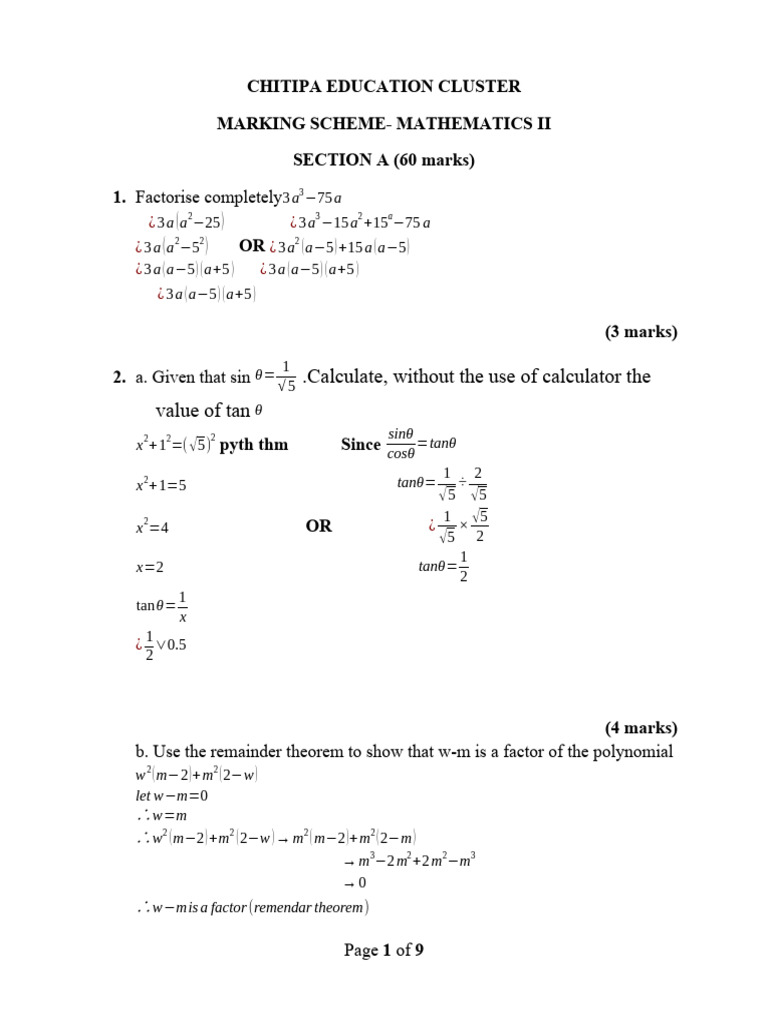 Math Exam Marking Guide | PDF | Logarithm | Mathematics
