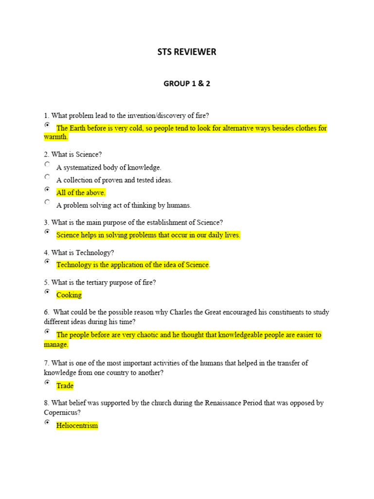 STS REVIEWER Exam | PDF | Science | Id