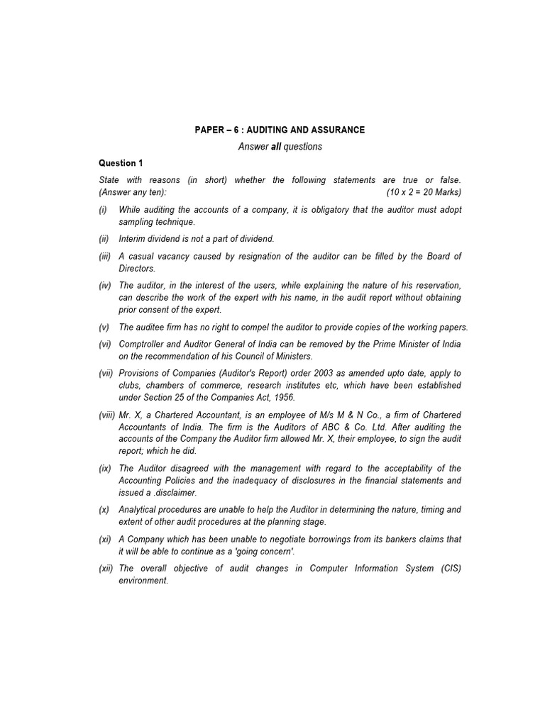 18556sugg Ans Ipcc grp2 Nov09 Paper6 | PDF | Auditor's Report | Audit