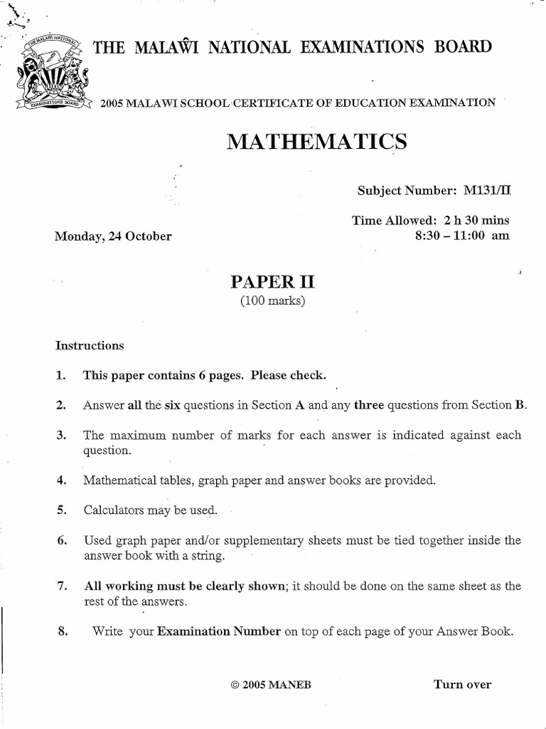 2005msce Math Paper - 1 | PDF