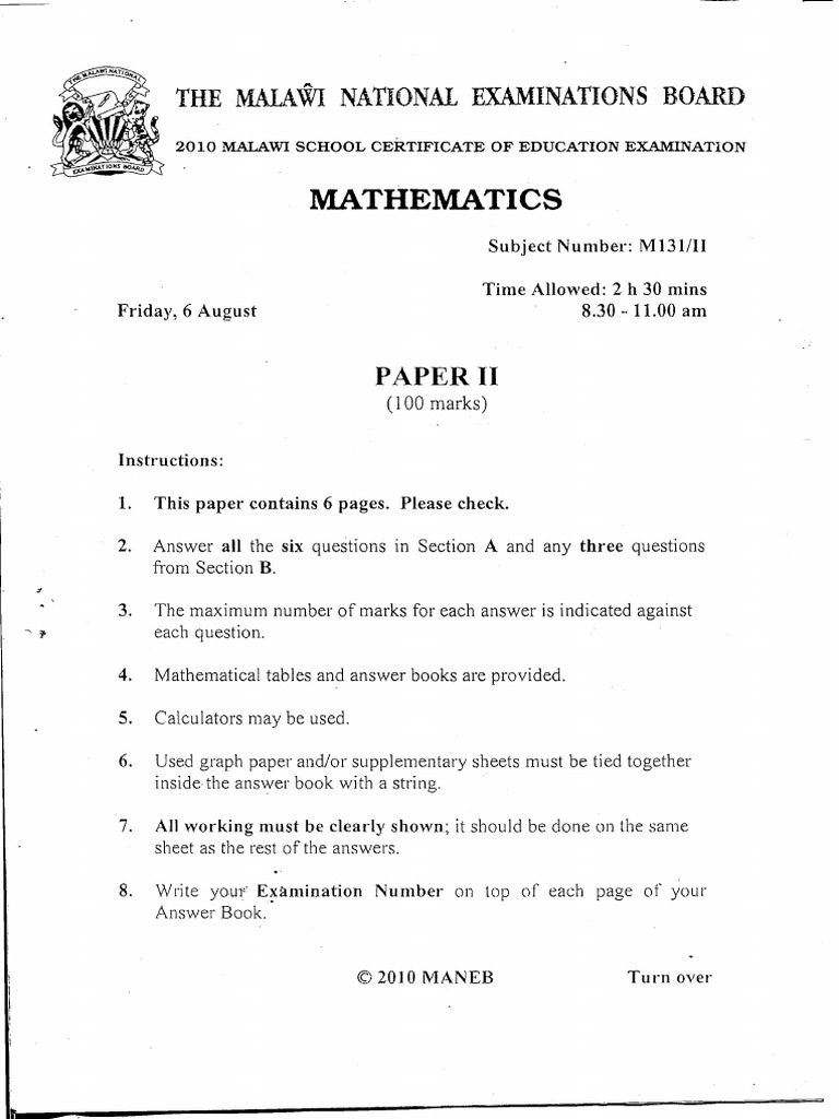 2011msce Math Paper | PDF
