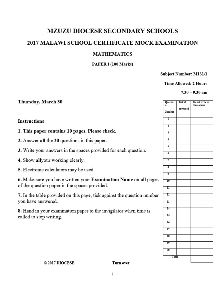 2017 Maths Mock Paper I | Download Free PDF | Mathematical Objects ...