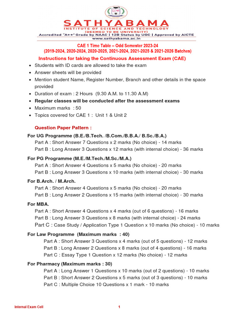 CAE 1 Exam Schedule 2023-24 | PDF | Electronic Engineering | Mechatronics