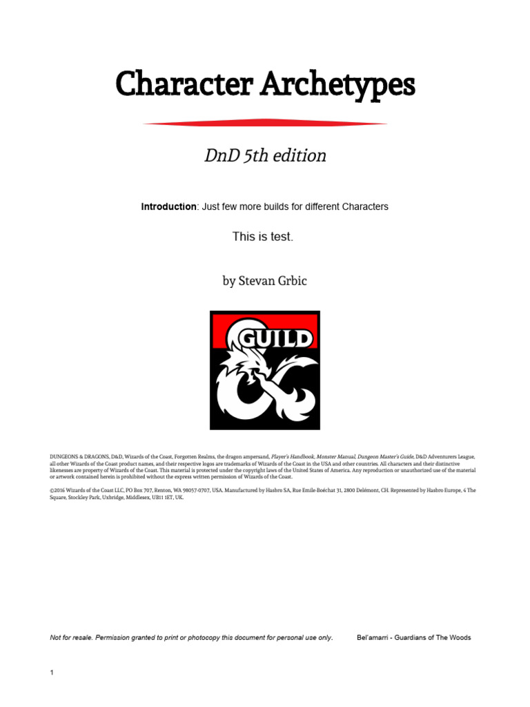 Character Archetypes DnD 5th edition | PDF | Wizards Of The Coast ...