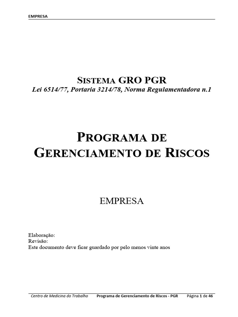 Modelo de PGR para Gerenciamento de Riscos | PDF | Fatores humanos e ...
