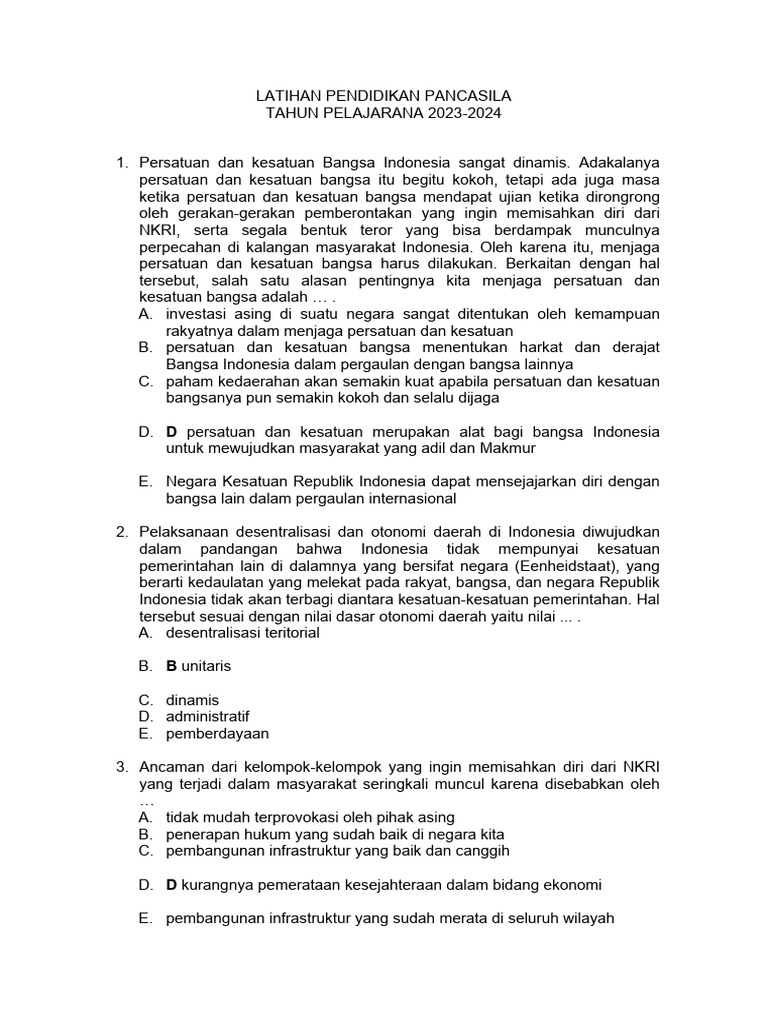Latsol - Pendidikan Pncasila 2024 | PDF