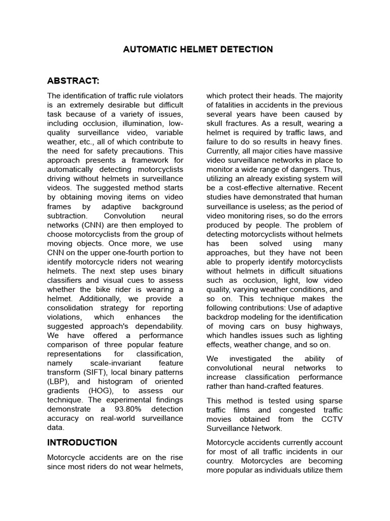 Automatic Helmet Detection Pdf Artificial Neural Network