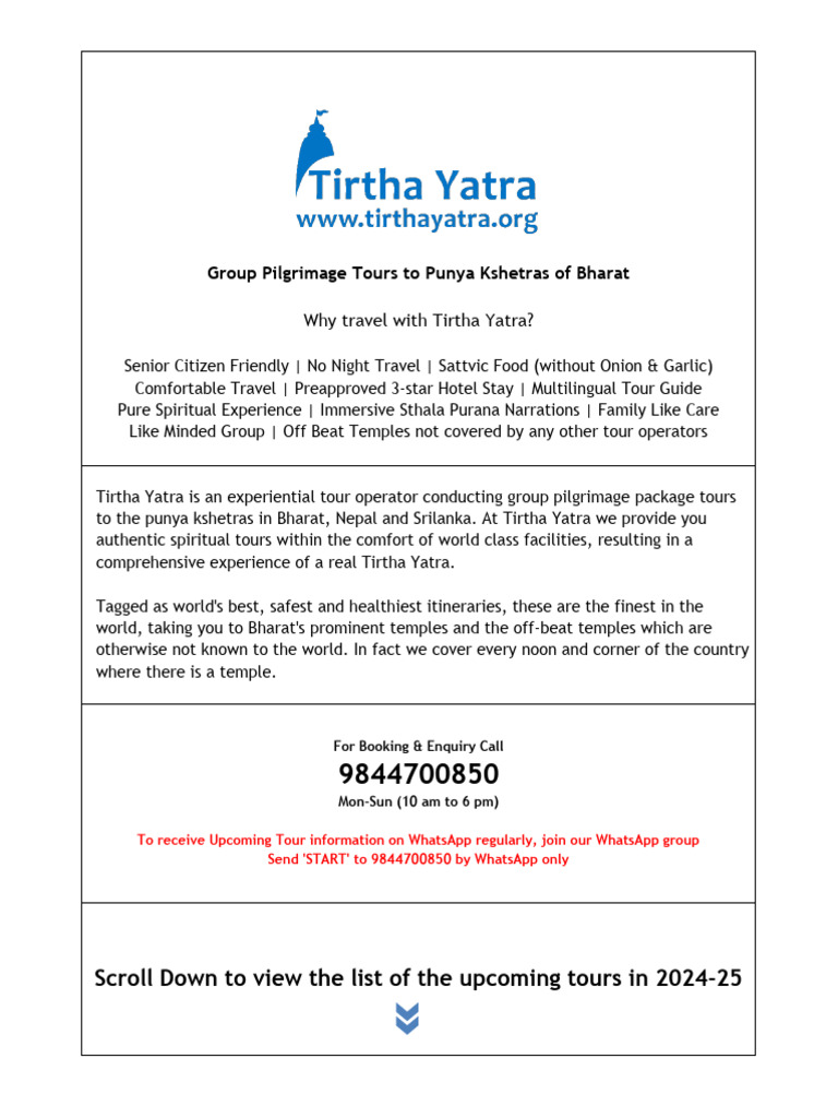 Tirtha Yatra Upcoming Tour Schedule 2024 25 | PDF | Hindu Deities ...