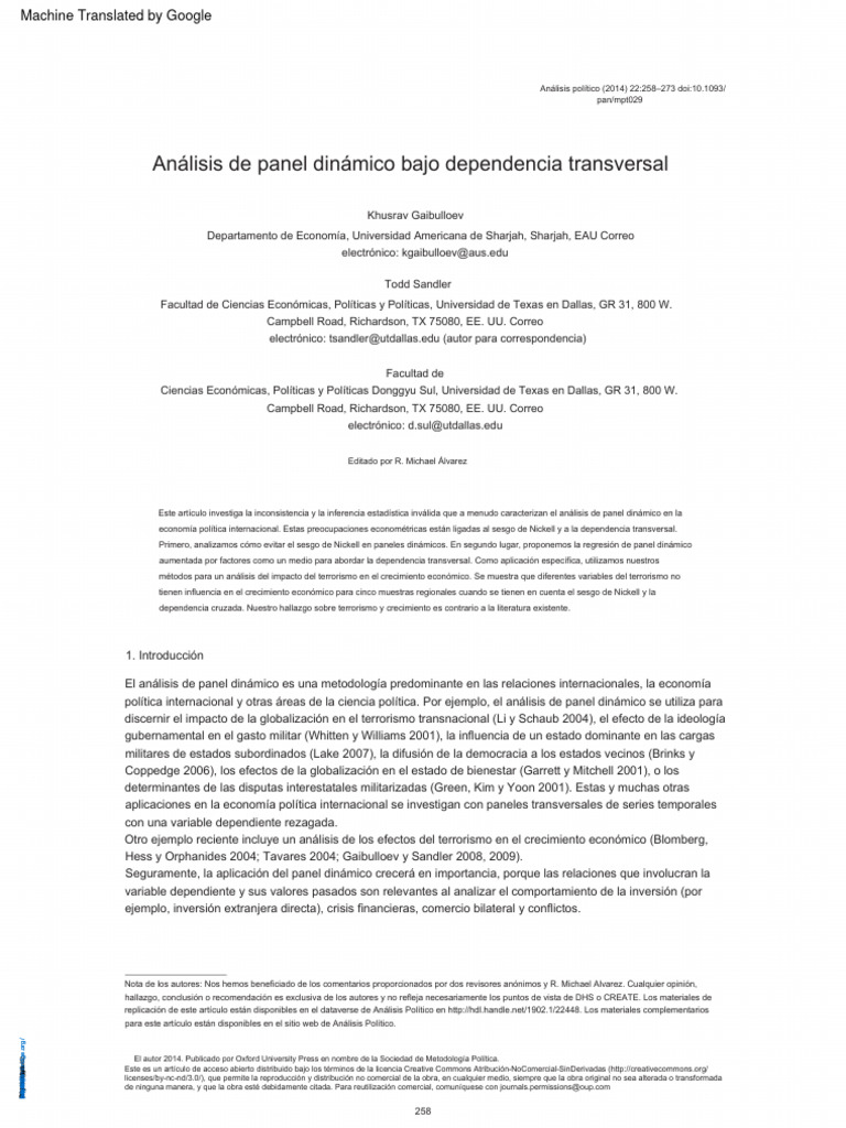 Dynamic Panel Analysis Under Crosssectional Dependence | Descargar ...