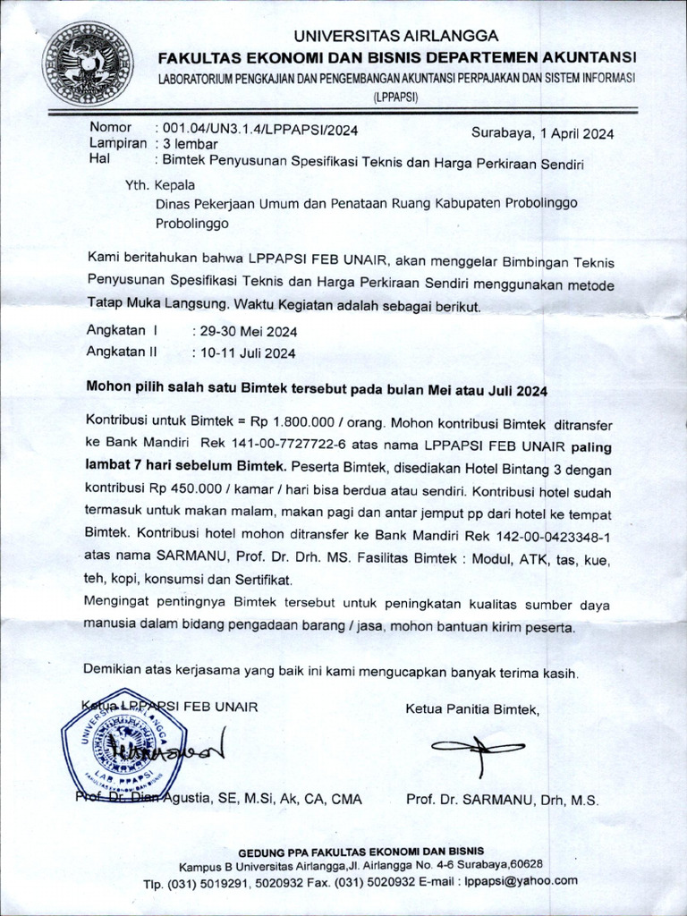 Surat Penawaran Bimtek UB | PDF