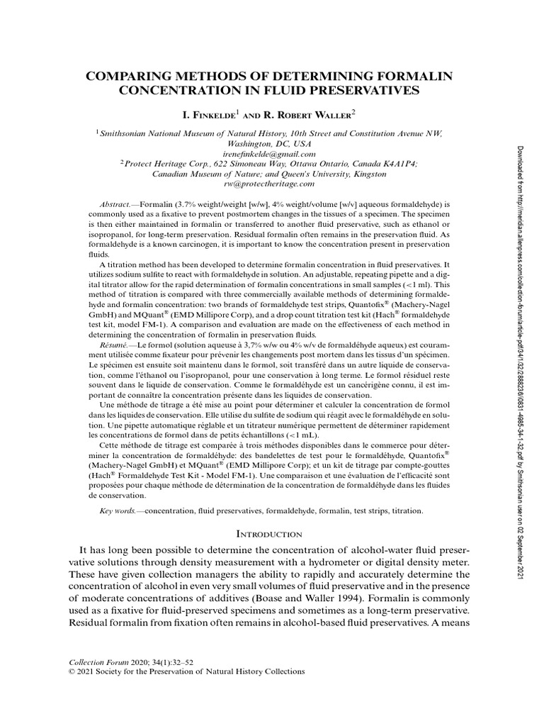 Comparing Methods of Determining Formalin Concentration in Fluid ...