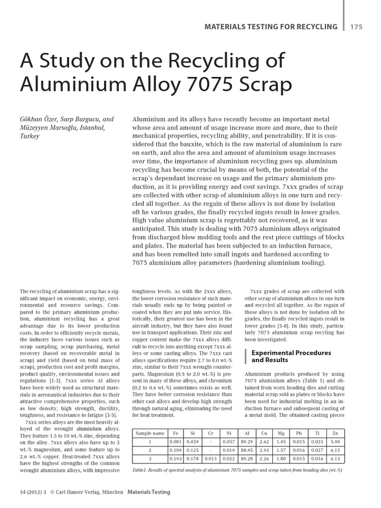 A Study On The Recycling of Aluminium Alloy 7075 Scrap | PDF | Alloy ...