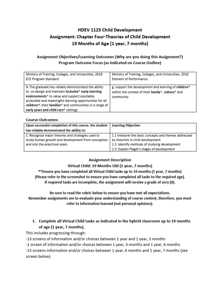 HDEV 1123 VC Assignment 19 Months Chapter One Theories of Child ...