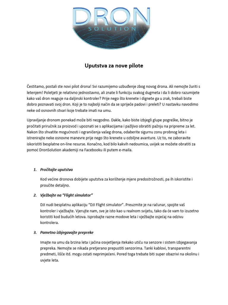 Uputstva Za Pilote Početnike | PDF
